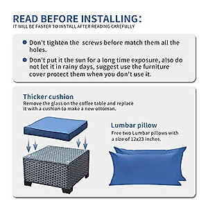 Valita 4-Piece Outdoor Rattan Furniture Set All-Weather PE Silver Gray Wicker Sofa Patio Sectional Conversation Garden Couch with Aegean Blue Cushion