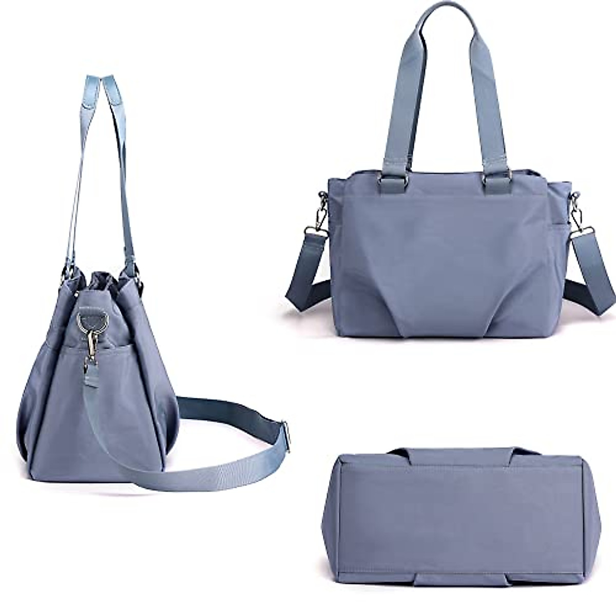 Lavogel Triple Compartment Tote Shoulder Bag Nylon Crossbody Purse For Women Lightweight Purses and Handbags (Black)