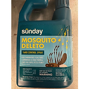 Sunday Mosquito Deleto - Mosquito Repellent & Bug Control Spray - Concentrated Lemongrass & Cedar Oils - for Mosquitoes, Fleas, & Ticks - Lasts up to 4 Weeks - Hose-On Sprayer, 32 Fl Oz