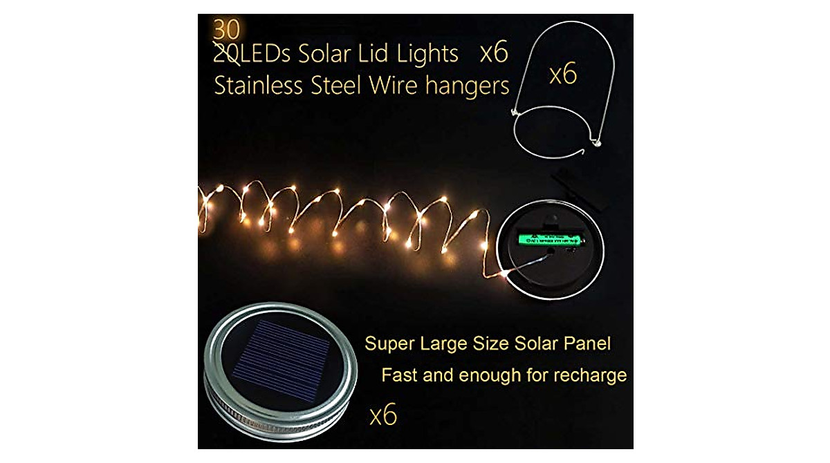 Solar Mason Jar Lid Lights 6 Pack - Eco-Friendly Fairy Lights