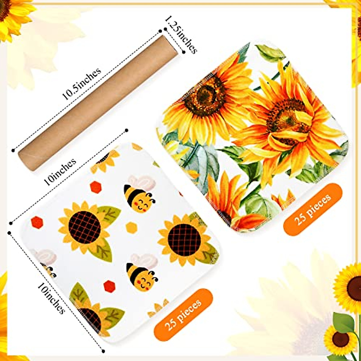 50 Pcs Reusable Paper Towels Paperless Towels Reusable Cotton Cloths Reusable Toilet Paper Absorbent Washable Paper Towels with Roll Kitchen Dishcloth for Kitchen Paperless Dishcloths (Sunflower)