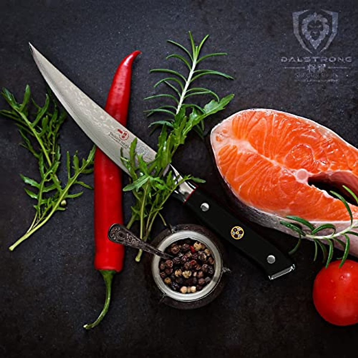 Dalstrong Fillet Knife - 6 inch - Shogun Series ELITE - Damascus - AUS-10V Japanese Super Steel - Boning Knife - Meat Cutting, Carving, Bone, Trimming, Deboning - Black G10 Handle - Sheath Included