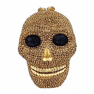 Boutique De FGG Golden Skull Crystal Clutch Purse Women Rhinestone Evening Handbags Party Prom Halloween Clutch Bag, Mini
