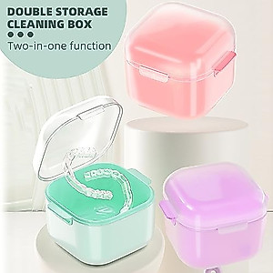 OFIDUS Denture Bath Case, Denture Cups for Soaking Dentures, Retainer Cleaning Case with Strainer Basket, Portable False Teeth Container, Soak Container for Retainer, Braces, Mouthguard (Red)