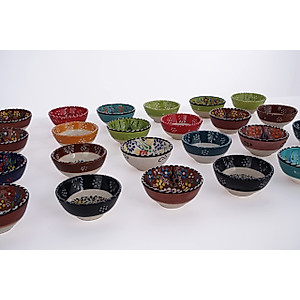 Silkroad Home Goodies Set of 4 Ceramic Sauce Dishes in Gift Box, Handprinted Turkish Pottery Mini Serving Plates