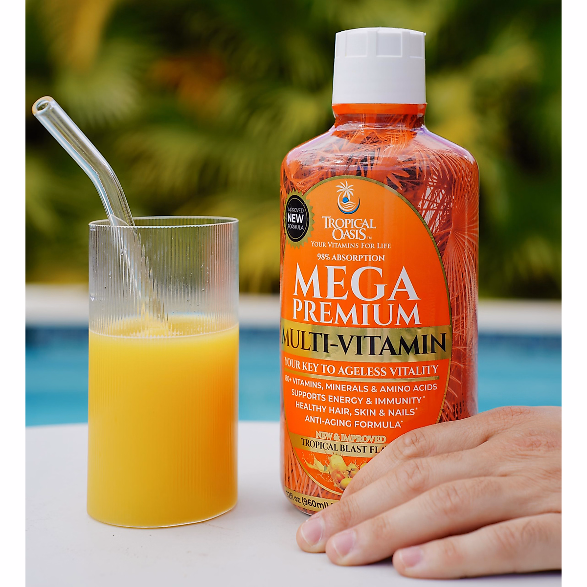 Mega Premium Liquid Multivitamin | Natural Immune Support Vitamin w/ 1333% Vitamin C, 200% D3, Zinc + 20 Vitamins, 70 Minerals, & 21 Amino Acids | Sugar Free | Orange Flavor | 98% Absorption | 32 Serv