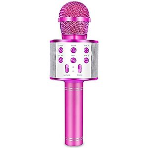 IJO Handheld Bluetooth Karaoke Microphone-Birthday Fun Singing Toys for Kids Age 3 4 5 6 7 8 9 10 Years Old Girls and Boys(Rose Red)