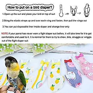 Bonaweite Bird Diaper Flight Suite Liners, Protective Parrot Nappy with Waterproof Inner Layer, Cute Urine Wet Suit for Macaw African Budgies Parakeet Agapornis Fischeri Cockatiel