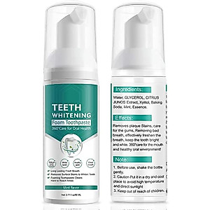 Teeth Whitening Toothpaste Foam-Baking Soda Toothpaste,Ultra-fine Mousse Deeply Clean Gums,Intensive Stain Removal,Travel Friendly, Easy to Use,Oral Care Toothpaste Replacement Mouth Wash Water(60ml)
