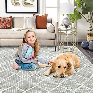 ROYHOME Washable Area Rug Entryway Small Rug Non-Slip Diamond Distressed Accent Rugs Modern Geometric Floor Carpet for Door Mat Bedroom Kitchen Living Room Rug, Grey, 2' x 3'