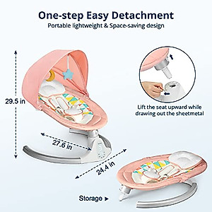 Bioby Baby Swing for Infants,The Five-Point Seat Belt,Bluetooth Touch Screen/Remote Control Baby Bouncer with Music Speaker,Motorized Portable Swing with 5 Swing Speeds（Pink）