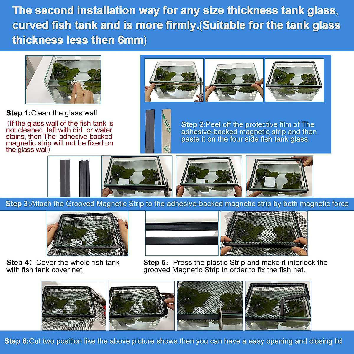 NestBasics Magnetic Aquarium Cover lid Fish Tank lid Anti-Jumping net Cover mesh to Protect Fish Jumping Out of Fish Tank (Big Size DIY Cover lid)