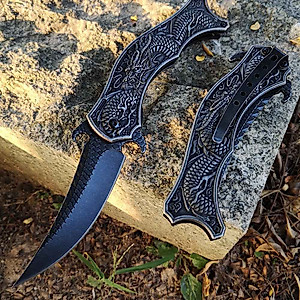 Fly Dragon Collection Pocket Knife, Survival Camping Outdoor Tools, Stone wash