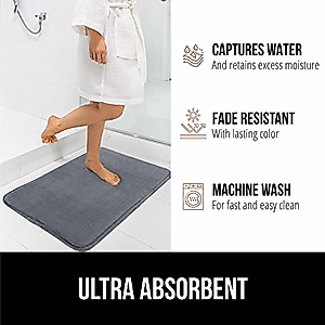 Gorilla Grip Thick Memory Foam Bath Rugs, Soft Absorbent Velvet Bathroom Mats, Durable Dots on Underside, Machine Washable Bathmat, Carpet Rug Room Decor for Shower Floor, 24x17 Mat, Graphite Gray