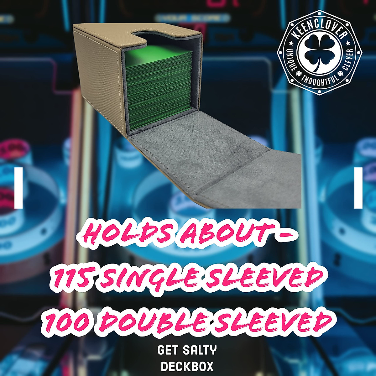 JGFinds KeenClover Card Deckbox for CCG TCG, Holds 100-115 Sleeved Cards, PVC Free Deck Box (Get Salty)