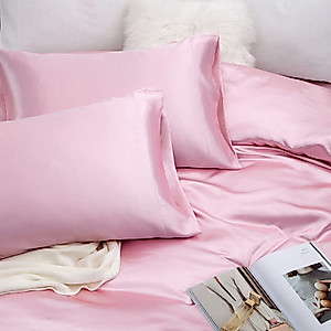 Vonty Satin Sheets Full Size Silky Soft Satin Bed Sheets Pink Satin Sheet Set, 1 Deep Pocket Fitted Sheet + 1 Flat Sheet + 2 Pillowcases
