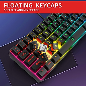K60 61 Keys Multi Color RGB Illuminated LED Backlit Wired Gaming Keyboard, Waterproof Mini Compact 60 percent keyboard, for PC/Mac Gamer, Typist, Travel, Easy to Carry on Business Trip