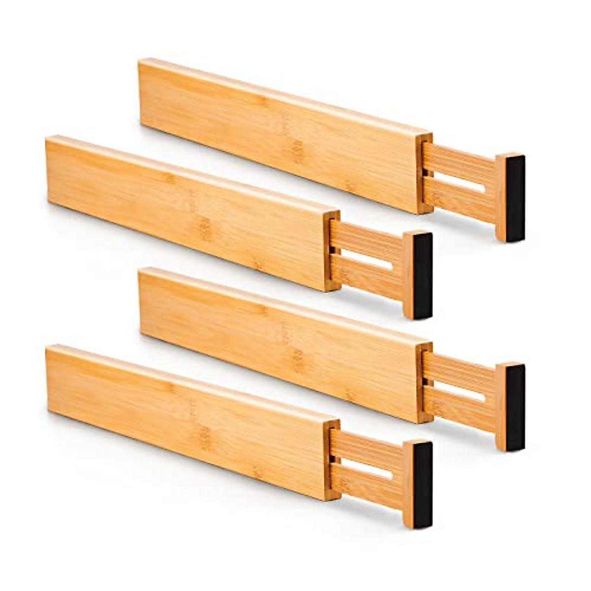 Utoplike 4 pcs Bamboo Kitchen Drawer Dividers 16.8-21.8IN) and Bamboo Expandable Kitchen Drawer Organizer, Adjustable Utensil Holder Set