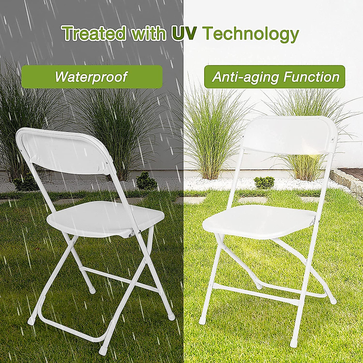 LUCKYERMORE 6 Pack White Plastic Folding Chair, Foldable Party Chairs, 330 lbs Capacity,Indoor Outdoor Folding Chairs,for Wedding Backyard Events Meeting House Festivals Dinner,Stackable