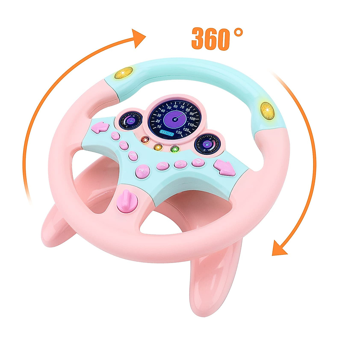 deAO Kids Steering Wheel for Backseat with Key Baby Toys Pretend Driving Simulated Steering Wheel Toy with Light and Music Gifts for Kids Toddlers (Pink)