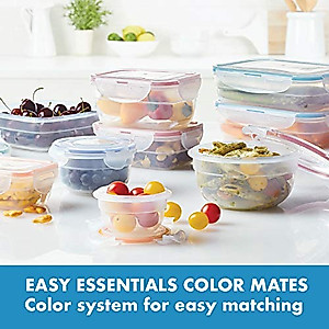 LOCK & LOCK Easy Essentials Color Mates Food Storage lids/Airtight containers, BPA Free, 18 Piece, Clear