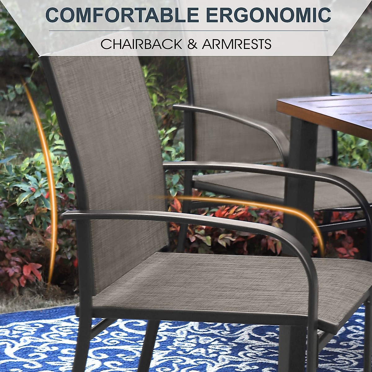 MIXPATIO Patio Dining Chairs Set of 6, Brown Outdoor Textilene Dining Chairs, Patio Furniture Chairs with Armrest