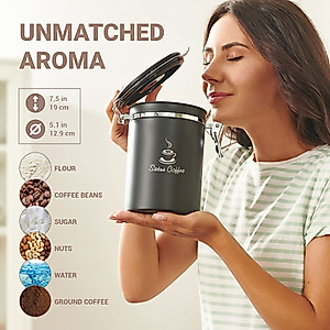 Coffee Canister Airtight Coffee Container - Stainless Steel Coffee Storage for Beans, Grounds, Tea, Sugar - Coffee Containers with Date Tracker, Scoop, CO2 Valve Filters, Large Coffee Jar 22oz, Black