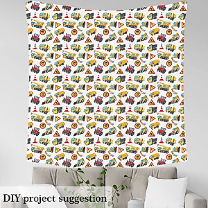 Cartoon Excavator Fabric by The Yard Cute Tractor Construction Vehicle Fabric for Kids Teens Boys Outdoor Equipment Trucks Decor Fabric for DIY Upholstery and Home Accents 1 Yard,36" L x 59" W
