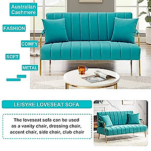 Yoluckea Cashmere Loveseat Chair Modern Loveseat Sofa with Gold-Finished Metal Legs Comfortable Sofa Couch Accent Sofa with 2 Small Pillows for Living Room Bedroom Load 500 Pounds (Blue)