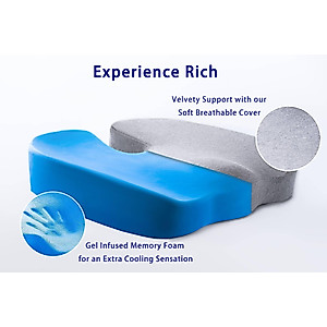 Pubemy Gel Infused High Dense Memory Foam Seat Cushions for Office Chair, Car, Wheelchair-Coccyx Seat Cushion for Tailbone Pain Pressure Relief (Light Grey)