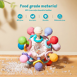 Baby Teething Toys for Babies 0-12 Months, Baby Essentials Rattles Newborn Infant Toys with Convenient Lanyard, 12 Silicone Ball Rotatable Baby Rattle Infant Toy Gift for Newborn Birthday Christmas