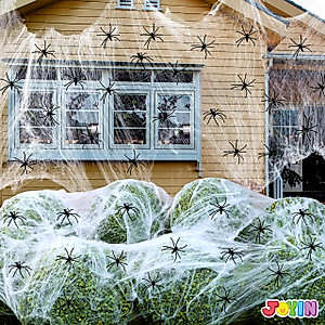 JOYIN 1800 sqft Spider Web Halloween Decorations with Extra 160 Spiders, Super Stretchy Cobwebs Halloween Theme Party Prop, Indoor Outdoor Halloween Haunted House Party Supplies
