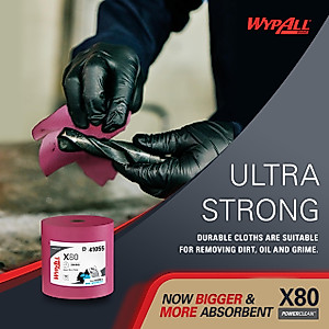 WypAll Power Clean X80 Heavy Duty Cloths (41055), Extended Use Cloths Jumbo Roll, Red, 475 Sheets / Roll; 1 Roll / Case