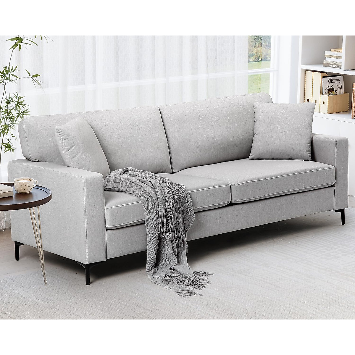 IDEARHOUSE 82 Inch Sofa, Comfy Couch, Modern Sofa, 3 Seater Sofa with Linen Fabric, Sofa Couch for Living Room Apartment Lounge Cozy Lounge Sofa,(Light Gray)