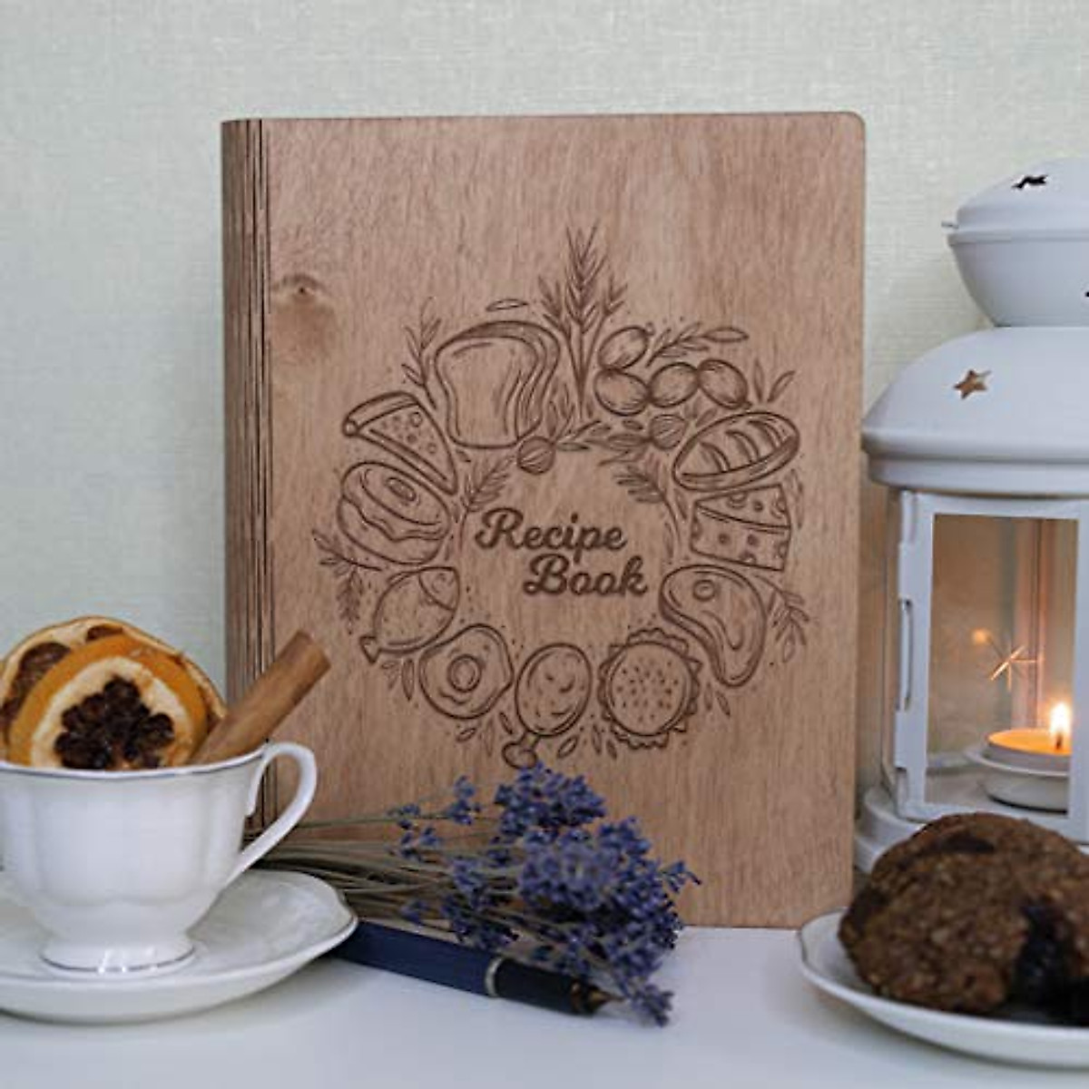 WOXTEED A5 Wooden Blank Recipe Book to Write in (7.5 x 6 inch) - Cook Book with 80 Sheets for Handwritten Recipes - Hardcover Family Kitchen Journal and Recipe Keeper (Brown)