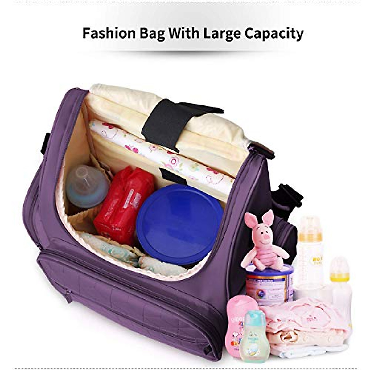 insular Diaper Bag Backpack, Multi-Function Travel Back Pack, Waterproof Changing Bag for Mom Girls, Large Capacity Baby Bag with Stroller Straps and Changing Pad, Purple
