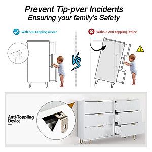 Anbuy 3 Pcs Bedroom Sets, 6 Drawer Dresser and Night Stand Sets for Bedroom, Two Drawers Nightstand Set of 2 & 6 Drawer Dresser Combo 3 Pieces (White)