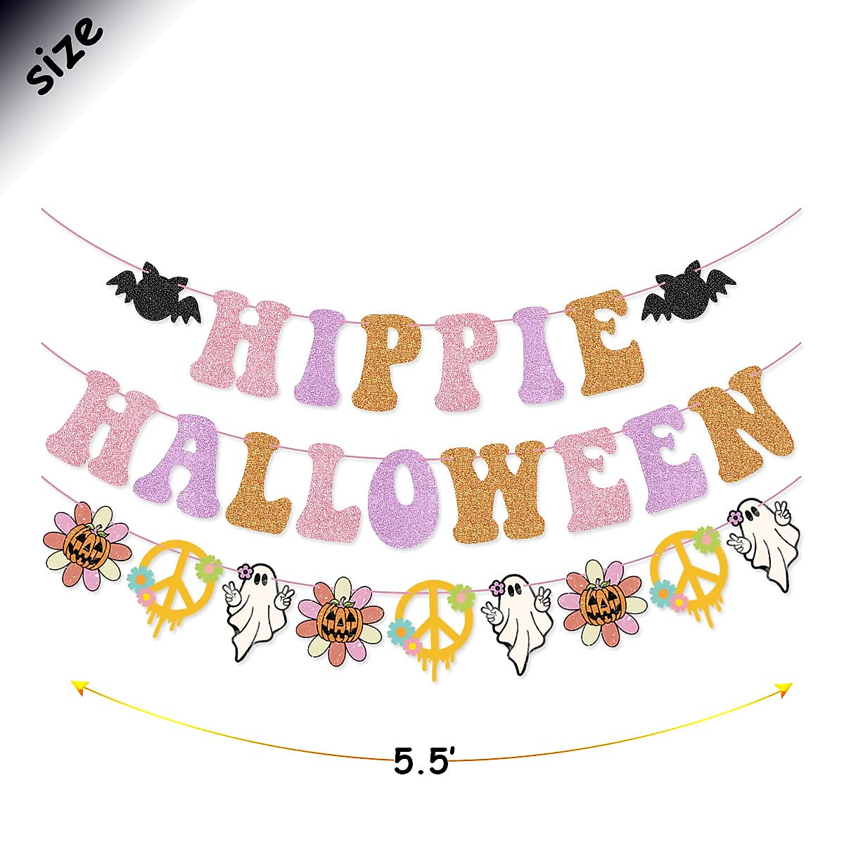 Hippie Halloween Banner Garland for Groovy Hippie Halloween Party Retro Halloween Party Decorations