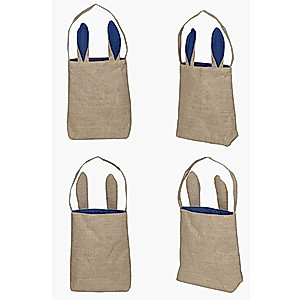 KEFAN 3 Pack Easter Bags, Egg Hunting Bunny Ear Baskets Jute Burlap Reusable Tote Bags for kids DIY Blank Gift Tote Bags
