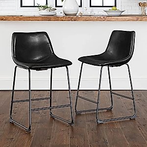 LEMBERI 26 inch Bar Stools Set of 2, Modern Counter Height Bar Stools, Faux Leather Barstool with Back and Metal Leg, Armless Dining Chairs for Kitchen Island Pub Living Room (26, Black)