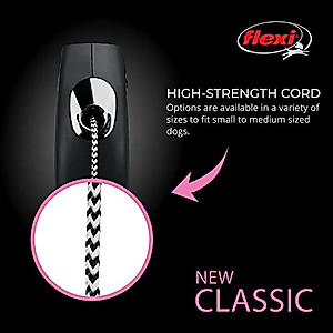 FLEXI® New Classic Retractable Dog Leash (Cord), Ergonomic, Durable and Tangle free Pet Walking Leash for Dogs Up to 44 lbs, 26 ft, Medium, Black