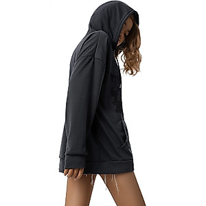 Yuemengxuan Women Man Goth Hoodie Sweatshirts Y2k Aesthetic Zip Up Jacket 90s Long Sleeve Graphic Coat Couple Top Streetwear (Black, M)