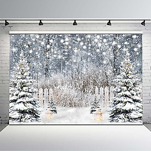 Avezano Winter Photography Backdrop Glitter Snowy Forest Pine Tree Background Snow Christmas Xmas Holiday Party Decor Banner Portrait Studio Booth Photobooth Props (10x8)