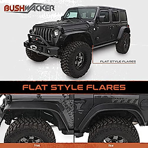 Bushwacker Jeep Flat Style Front & Rear Fender Flares | 4-Piece Set, Black, Textured Finish | 10918-07 | Fits 2007-2018 Jeep Wrangler JK Unlimited 4-Door