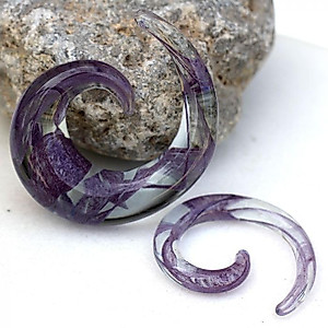 Pierced Owl Swirling Purple Ribbon inside Glass Spiral Taper Earrings, Sold as a Pair (4mm (6GA))