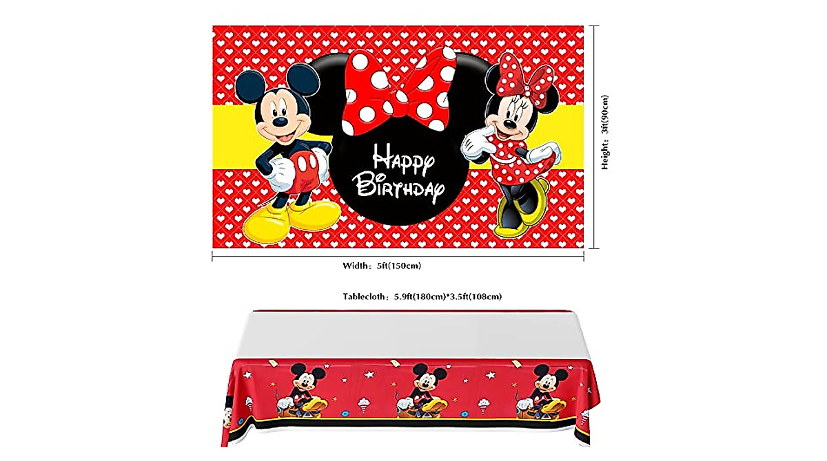 Mickey Minnie Mouse Party Supplies: Backdrop & Tablecloth