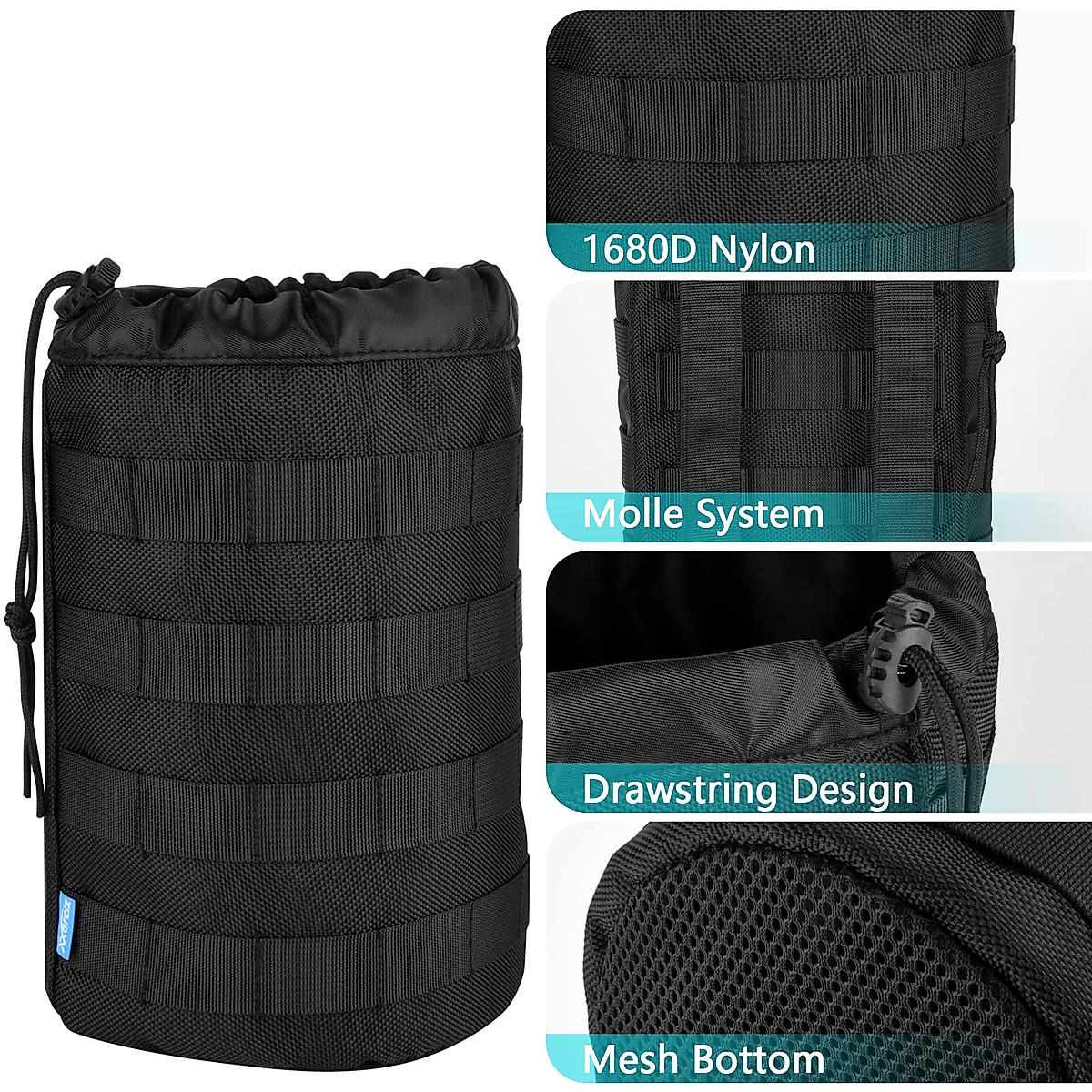 Xxerciz Water Bottle Holder Molle Pouch, Tactical Pouches Water Bottle Carrier Sports Water Bottles Pouch Bag for Walking, with Drawstring Open Top & Mesh Bottom