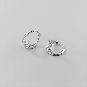 Round CZ Huggie Hoop Earrings for Women Girls 925 Sterling Silver Hypoallergenic Circle Cubic Zirconia Small Hoops Cartilage Fashion Dainty Birthday Wedding Jewelry Gifts for Her