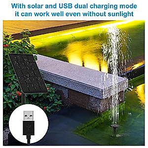 LEDBOKLI Solar Water Fountain Pump with Solar Panel and USB Powered, Solar Water Fountain Pond Pump Kit, Solar Powered Fountain USB Water Pump Solar Submersible Pump for Bird Bath Garden Backyard Pool