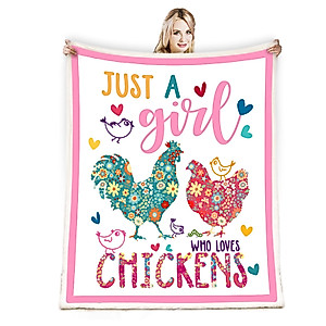 Cute Chicken Blanket Just A Girl Who Loves Chickens Blankets Super Soft Sherpa Throw Blanket Bedding Decor Gifts for Kids Boys Girls Toddler Adults 60"x50"